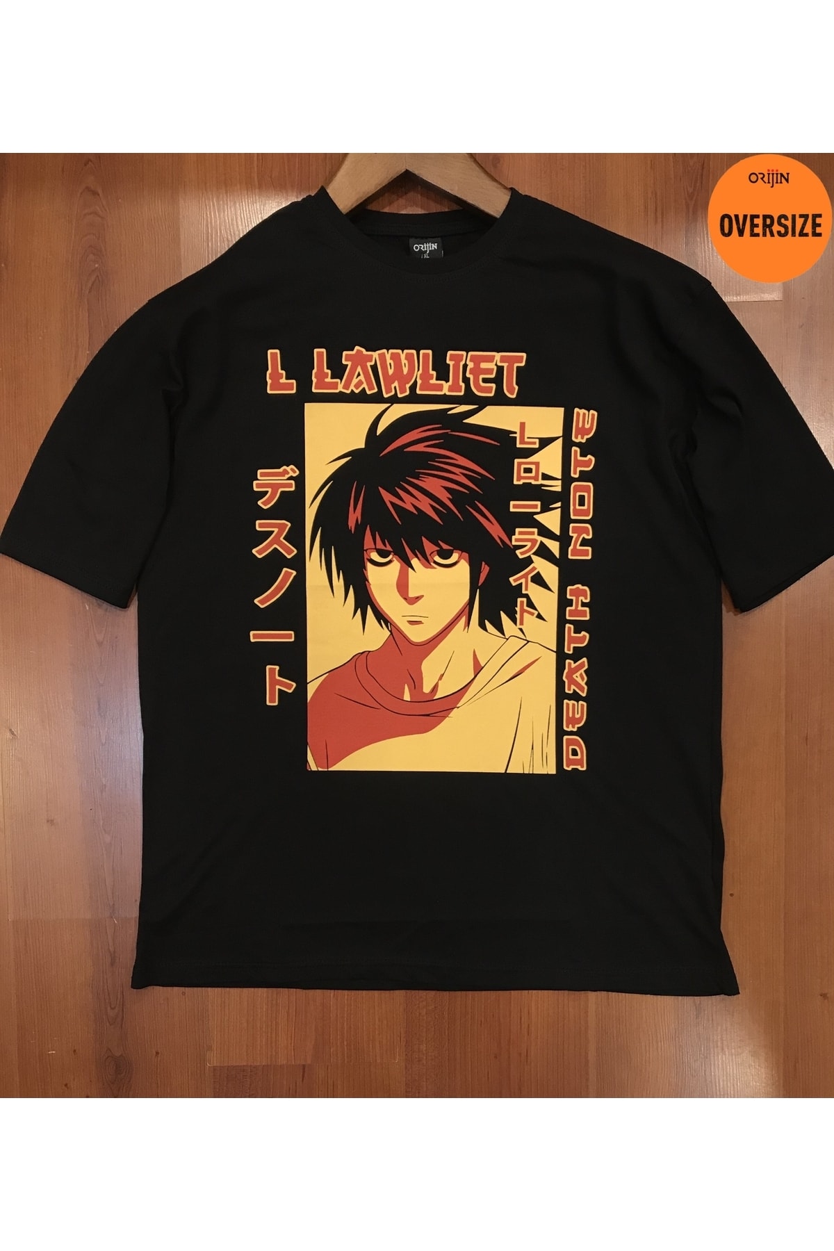 Death Note L Lawliet Baskılı Oversize Siyah Tshirt - OrijinTex