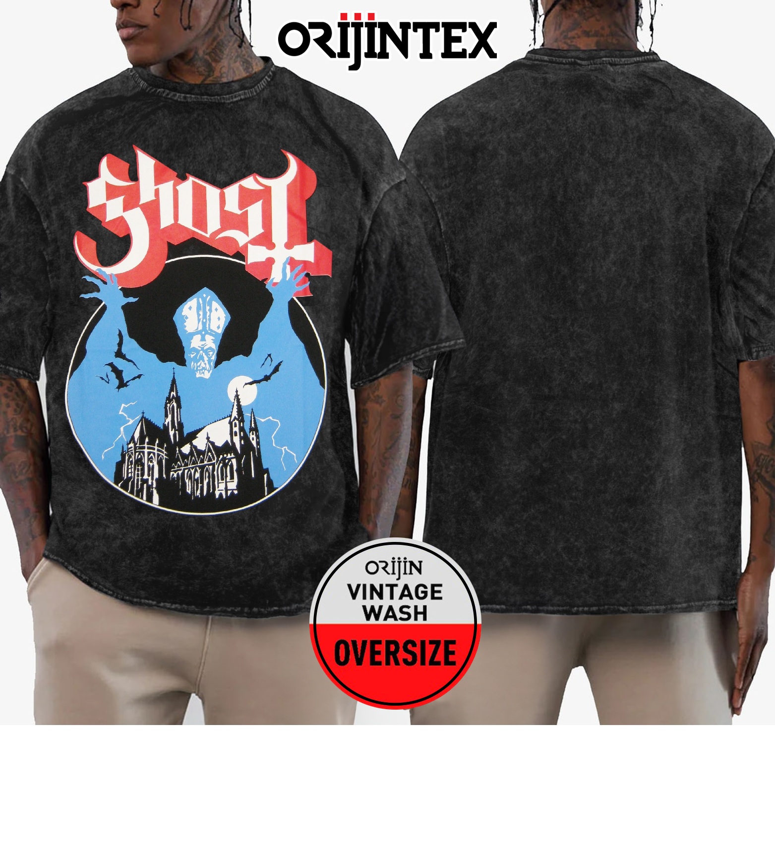Ghost Opus Eponymous Baskılı Yıkamalı Oversize Vintage Tshirt - OrijinTex